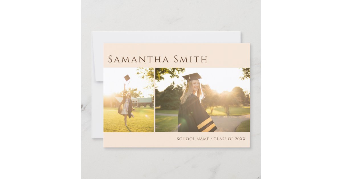 Modern Typography Beige 2 Photo Simple Graduation Invitation | Zazzle