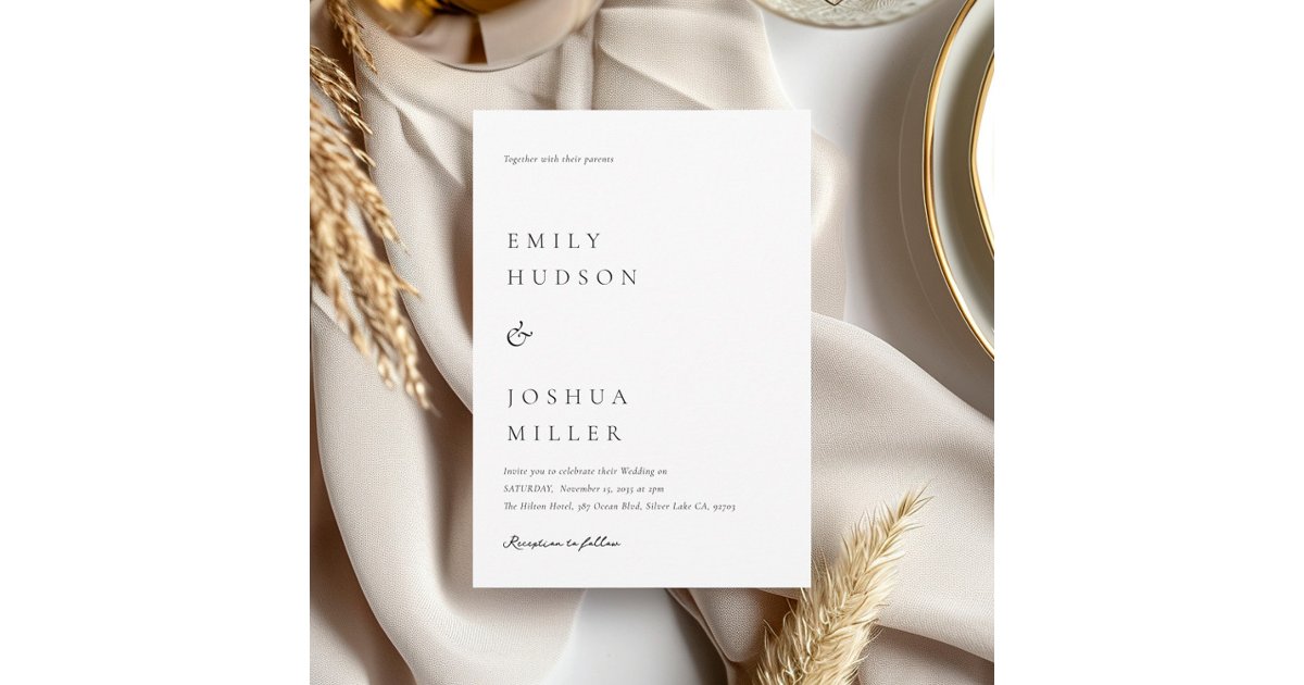 Modern White Elegant Wedding Invitation | Zazzle