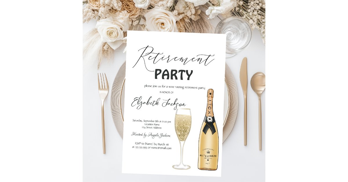 Moet Bottle Glass Retirement Party Invitation | Zazzle