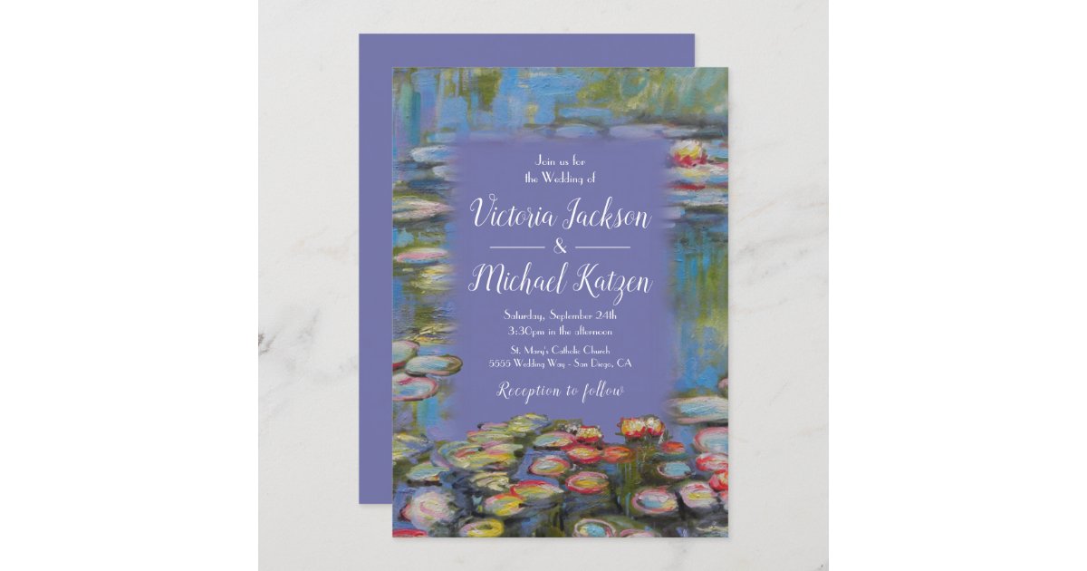 Monet Inspired Water Lilies Wedding Invitation | Zazzle