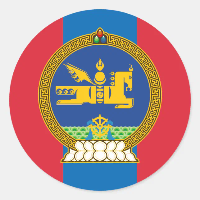 Mongolian Flag & Emblem, Flag of Mongolia Classic Round Sticker | Zazzle