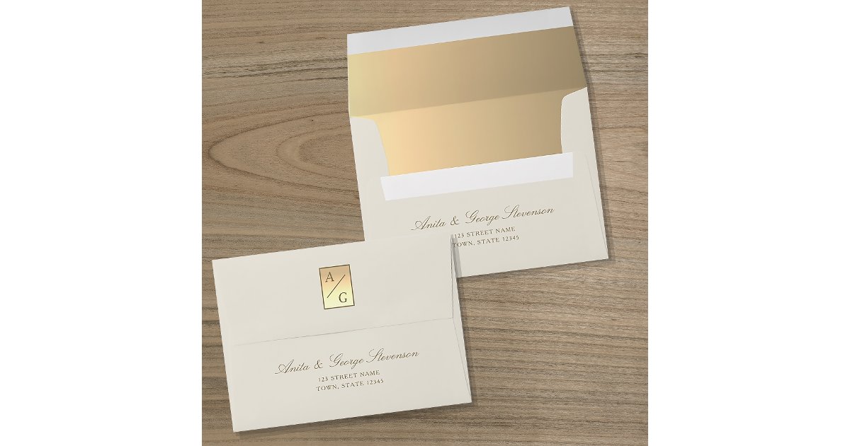 Monogram Gold Foil Wedding Envelope | Zazzle