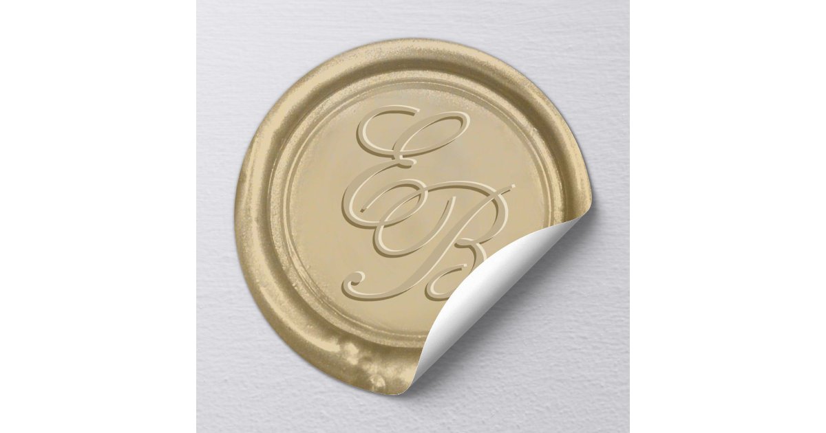 Monogram Gold Wax Envelope Seal Wedding Stickers | Zazzle