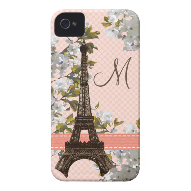 Monogrammed Eiffel Tower iPhone 4 Case Mate Barely | Zazzle