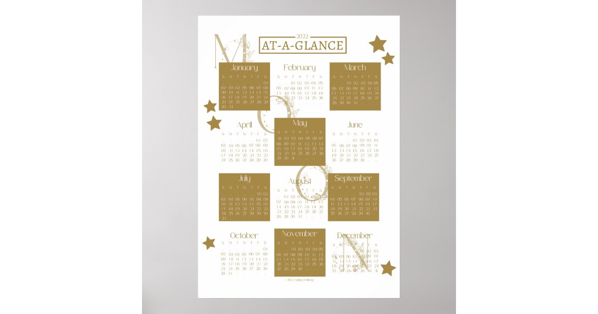 Moon Monogram 2022 Wall Calendar Poster | Zazzle