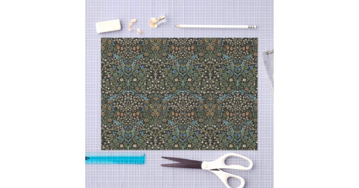 Morris Black Background Vintage Blackthorn Pattern Tissue Paper | Zazzle