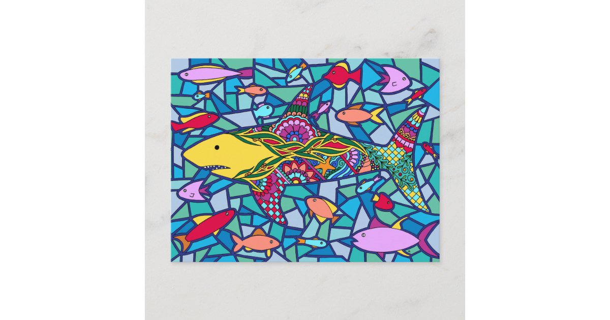 Mosaic Shark Postcard | Zazzle