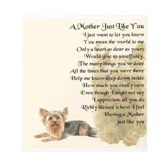 Mother Poem - Yorkshire Terrier Design Notepad | Zazzle.com.au