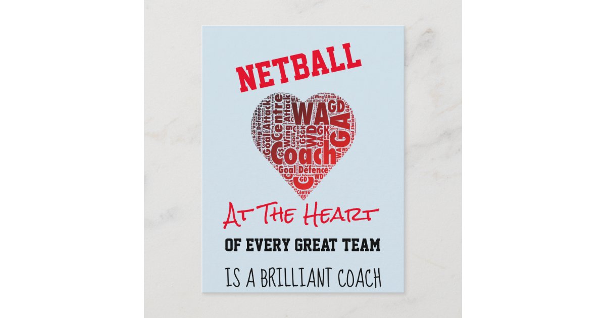 Motivational Love Netball Coach Quote Postcard | Zazzle