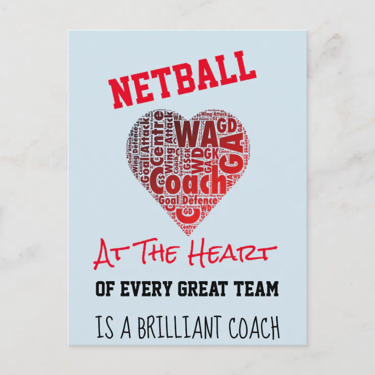 Motivational Love Netball Coach Quote Postcard | Zazzle