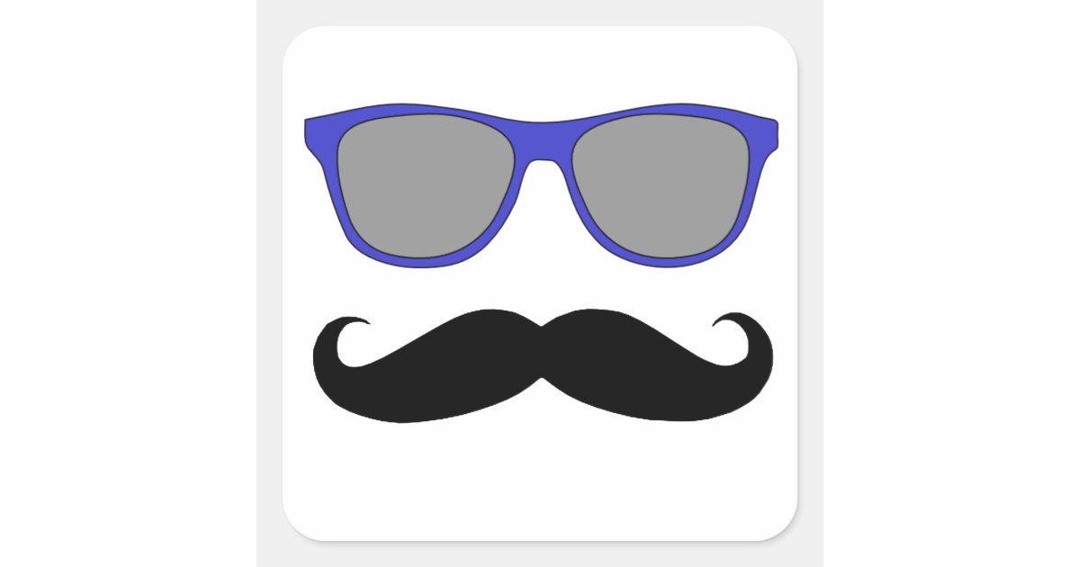 Moustache and Blue Sunglasses Humour Square Sticker | Zazzle