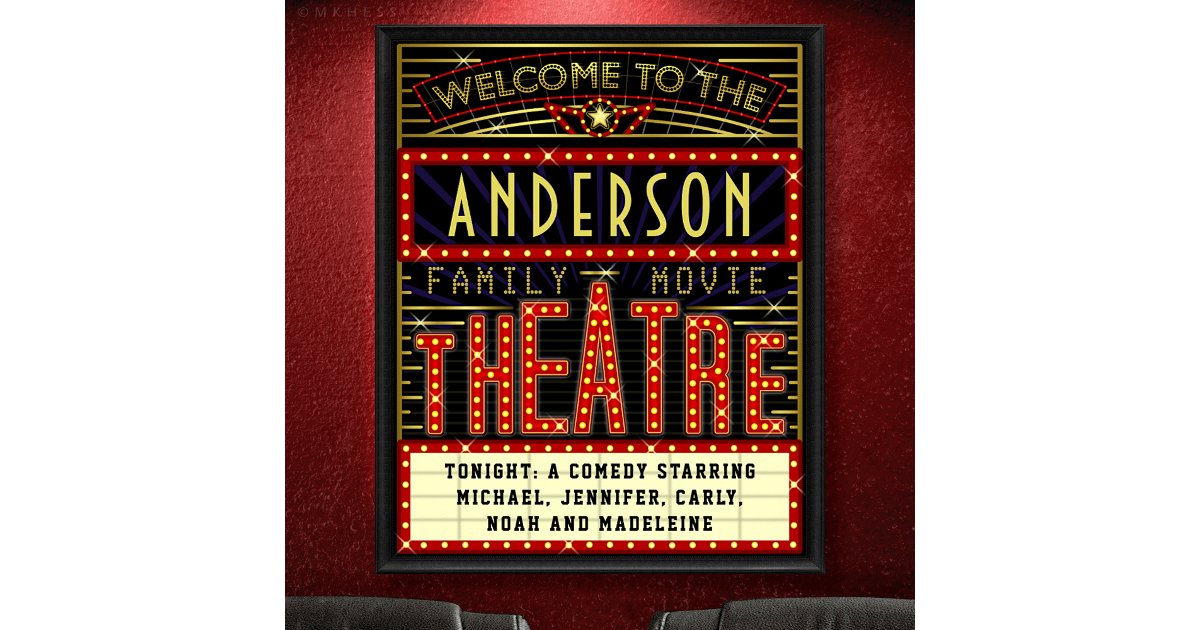 Movie Theater Marquee Home Cinema | Custom Name Poster | Zazzle
