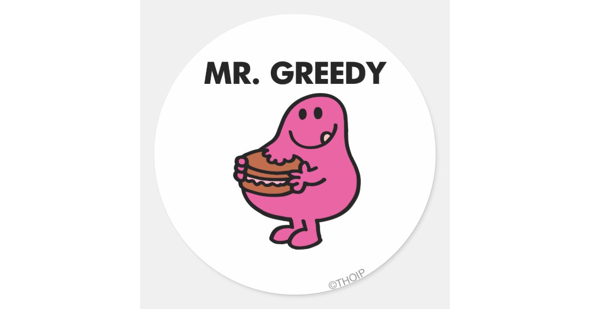 Mr. Greedy Eating Cake Classic Round Sticker | Zazzle