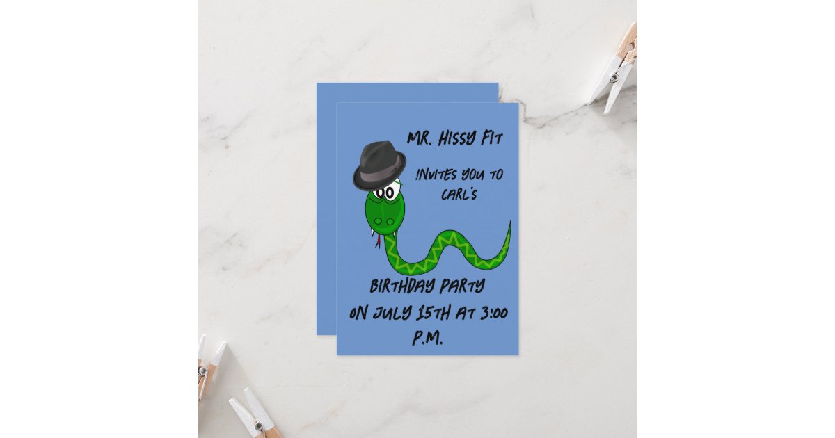 Mr. Hissy Fit Snake Birthday Invitation | Zazzle