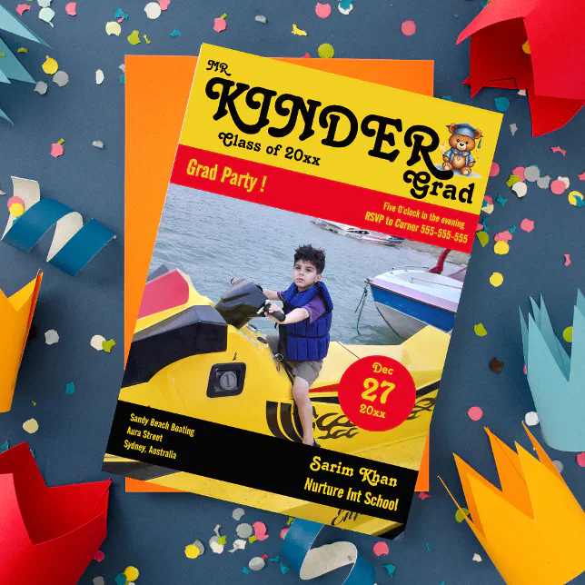 Mr kinder grad cute bear photo Magazine Cover Invitation | Zazzle