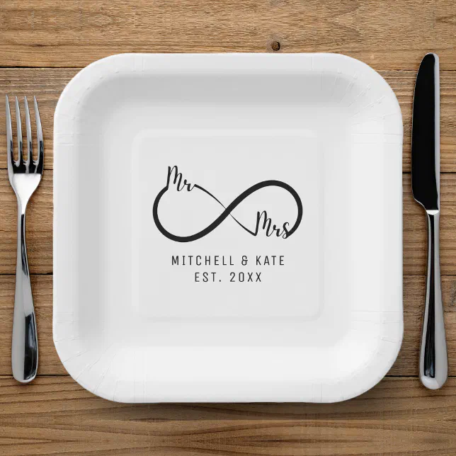 Mr & Mrs Infinity Symbol Wedding Paper Plate | Zazzle