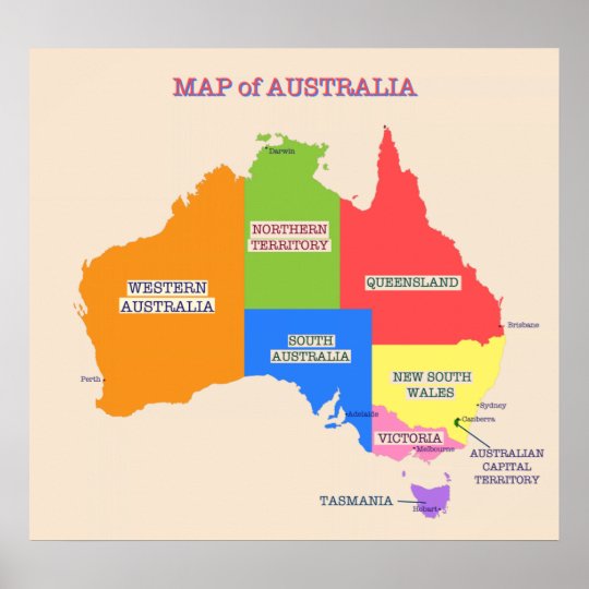 Multi-Coloured Map of Australia Poster | Zazzle.com.au