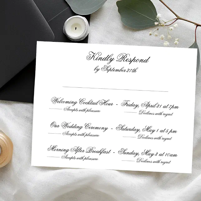 Multi-Event Formal Black & White Classic Wedding RSVP Card | Zazzle