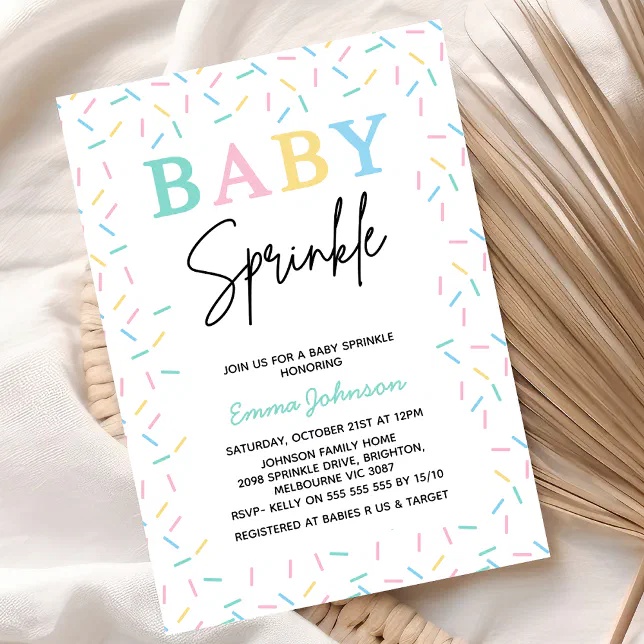 Multicolored Modern Baby Sprinkle Baby Shower Invitation | Zazzle