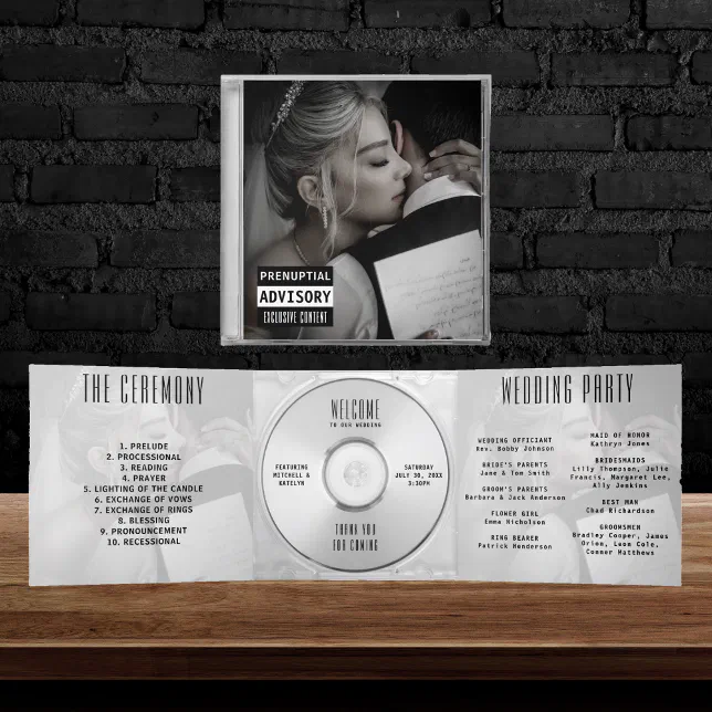Music CD Album Cover Booklet Wedding Program Tri-Fold Invitation | Zazzle