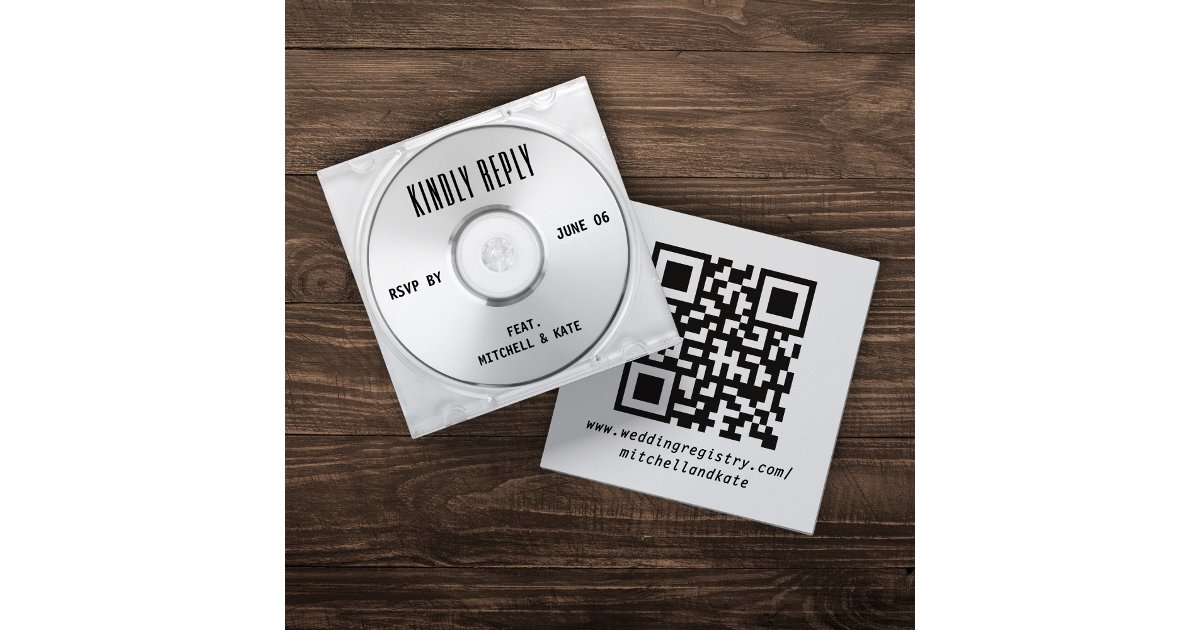 Music CD Case Album Cover Wedding QR Code RSVP Enclosure Card | Zazzle