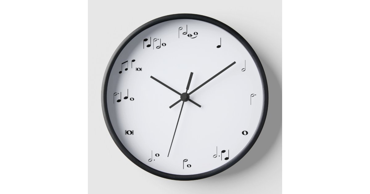 Music note time clock Black & white musical clock | Zazzle