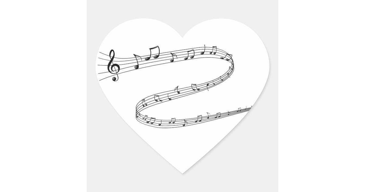 Music Notes on Curvy Lines Heart Sticker | Zazzle
