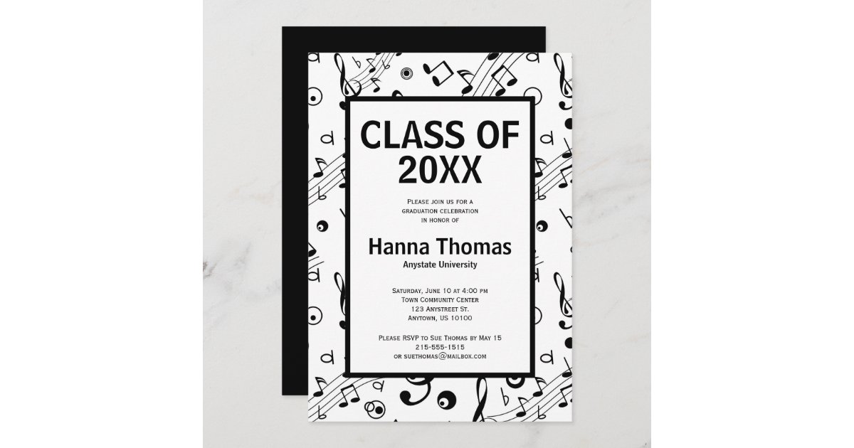 Music Notes Simple Musician Graduation Invitation | Zazzle
