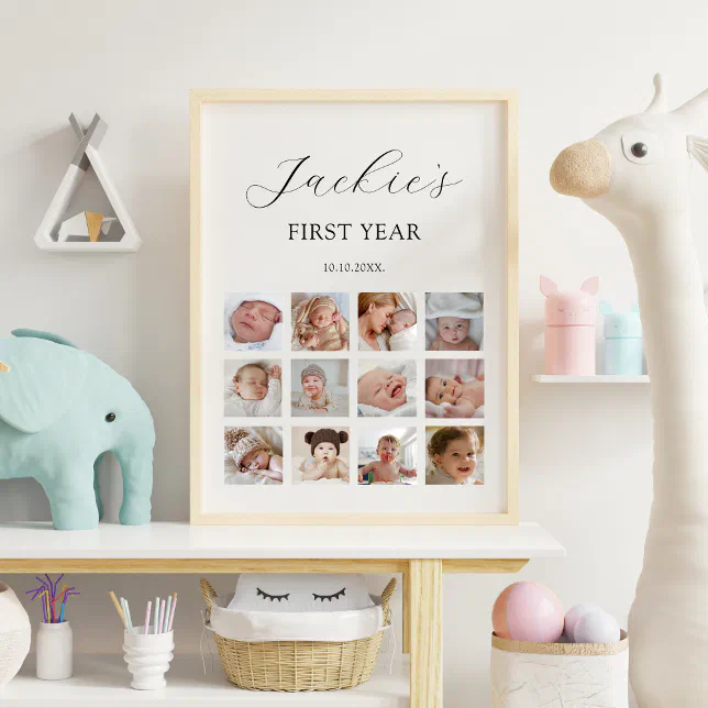 My First Year 1st Birthday 12 Photo Collage Sign | Zazzle