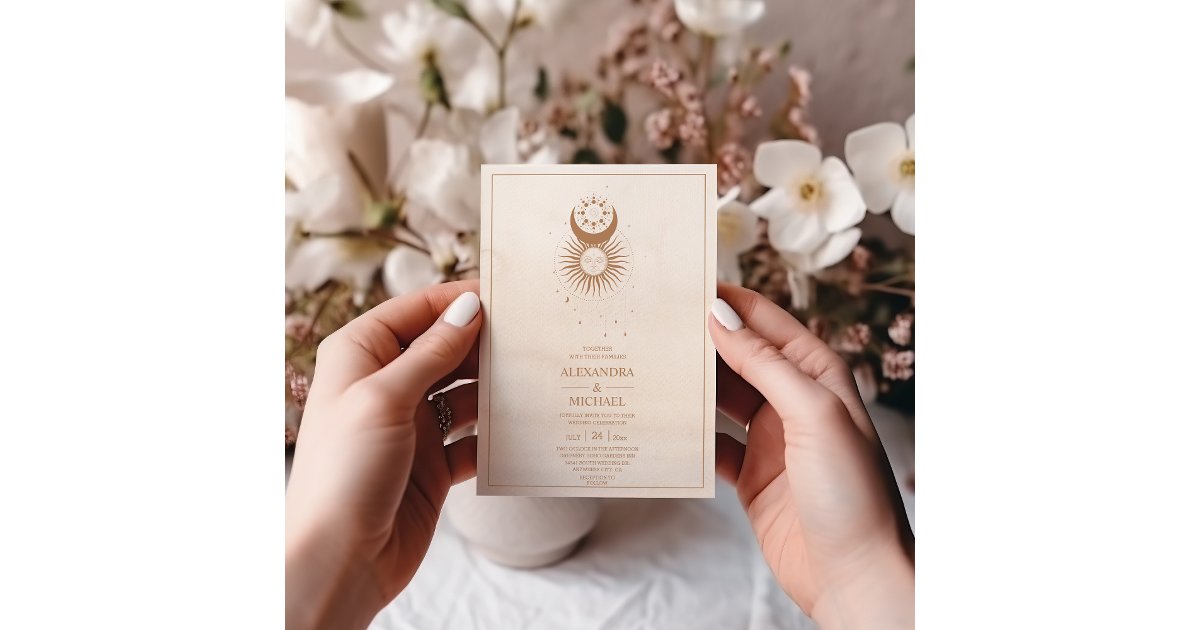 Mystical Gold Celestial Stars Wedding Invitation | Zazzle