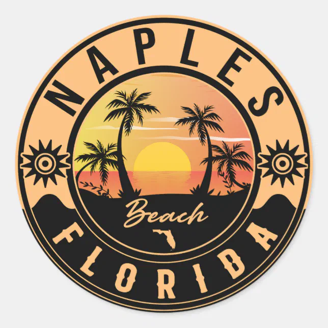 Naples Florida Beach Retro Sunset Souvenirs Classic Round Sticker | Zazzle