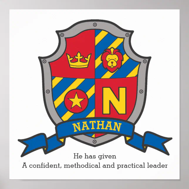 Nathan boys name letter N meaning heraldry shield Poster | Zazzle