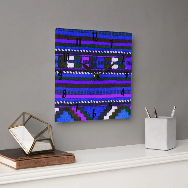 Native American Indian blue texture design Square Wall Clock | Zazzle