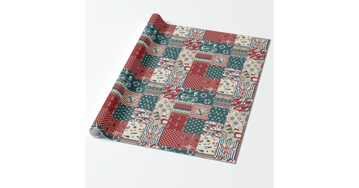 Nautical Patchwork Wrapping Paper | Zazzle