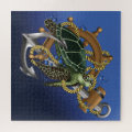 Nautical Sea Turtle Anchor Ship Wheel Blue Jigsaw Puzzle | Zazzle