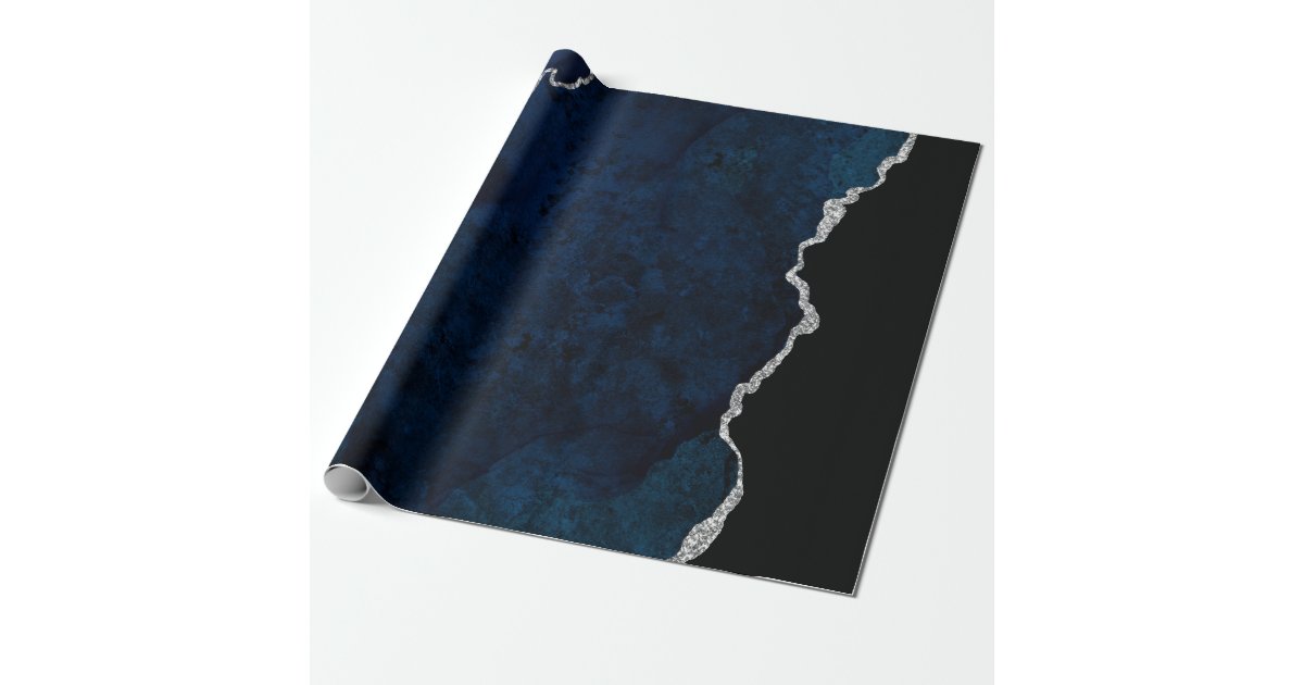 Navy and Silver Agate Wrapping Paper | Zazzle