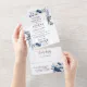 Navy Blue And White Elegant Floral Wedding All In One Invitation | Zazzle