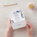 Navy Blue And White Elegant Floral Wedding All In One Invitation | Zazzle