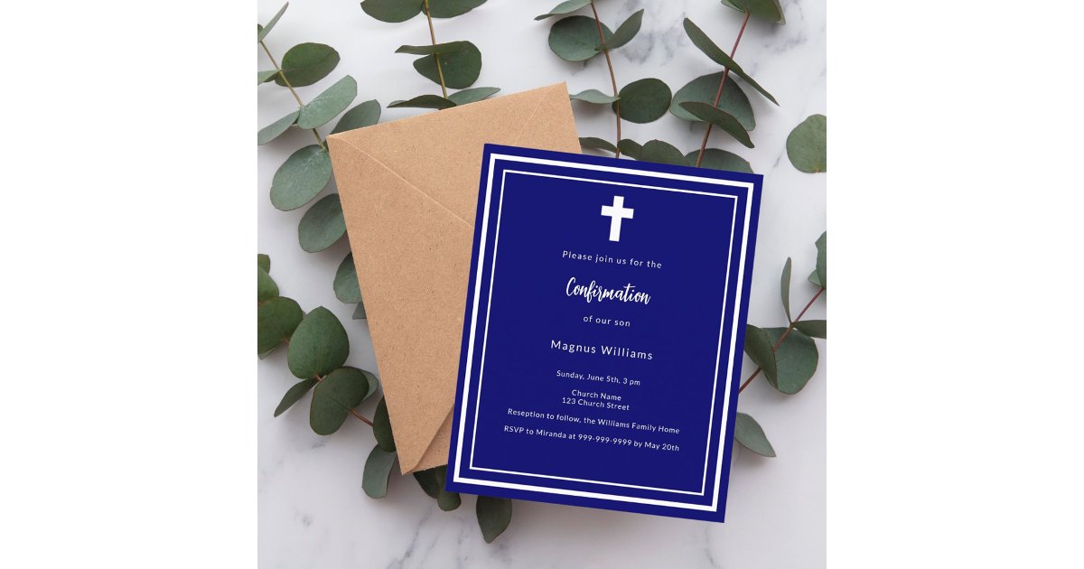Navy blue boy Confirmation invitation | Zazzle
