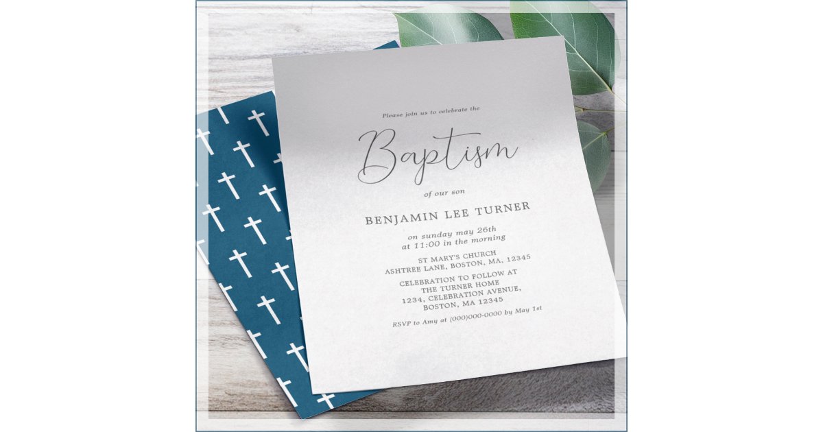 Navy Blue Cross | Baptism Budget Invitation Flyer | Zazzle