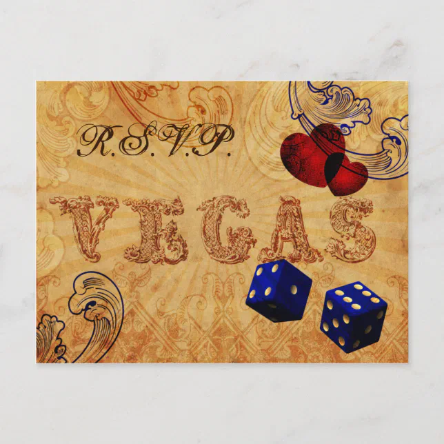 navy blue dice Vintage Vegas wedding rsvp Invitation Postcard | Zazzle