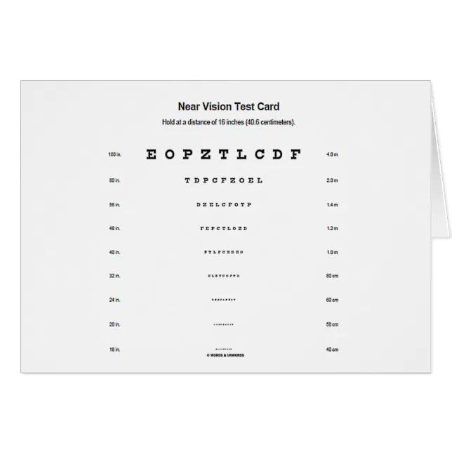 Near Vision Test Card (Visual Acuity Exam) | Zazzle