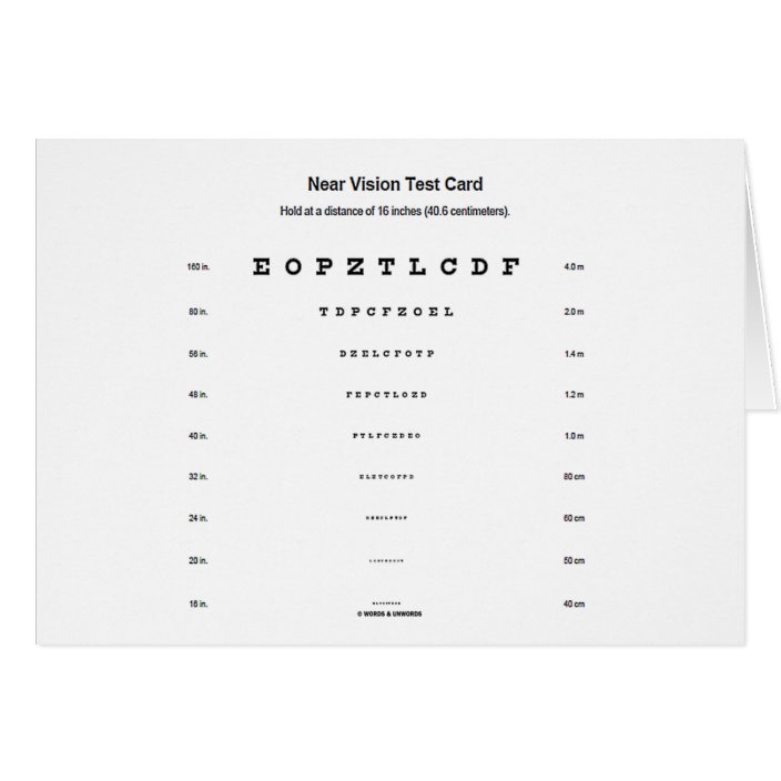 Near Vision Test Card (Visual Acuity Exam) | Zazzle.com.au