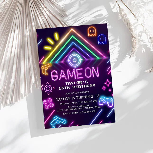Neon Glow Laser Tag Birthday Party Invitation | Zazzle