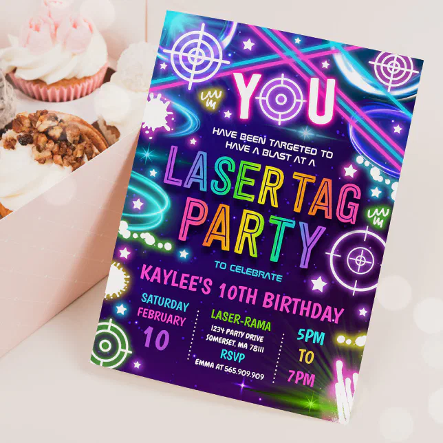 Neon Glow Laser Tag Birthday Party Invitation | Zazzle