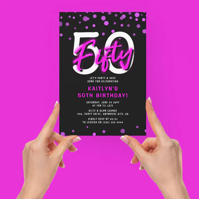 Neon Pink Thirty 50th Birthday Party Invitation | Zazzle