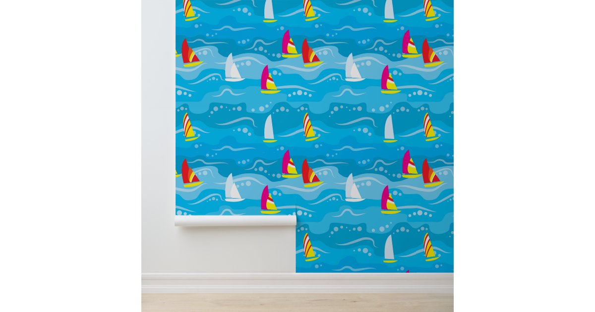 Neon Yacht Pattern Wallpaper | Zazzle