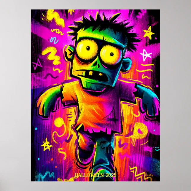 Neon Zombie – Cartoon Pop Art Halloween Monster Poster | Zazzle