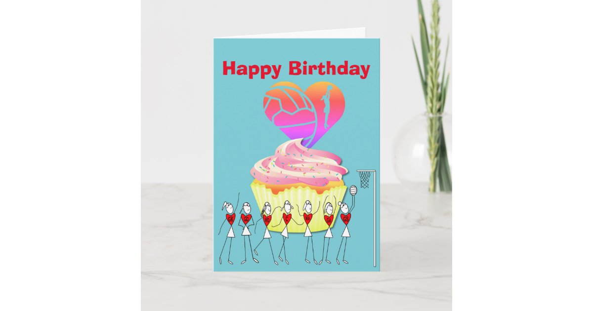 Netball Heart and Positions Happy Birthday Card | Zazzle