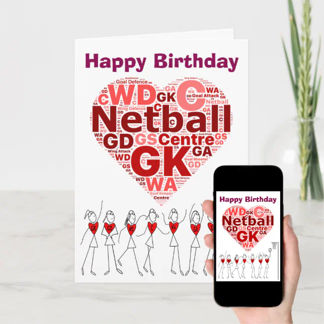 Netball Heart Positions Happy Birthday Card | Zazzle
